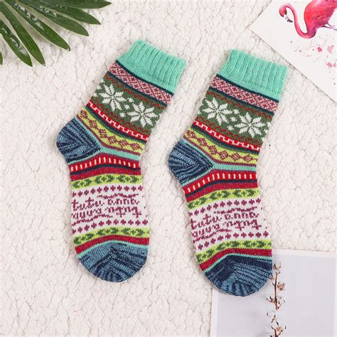 Women Warm Nordic Socks Colorful Retro Vintage Style Sockswinter