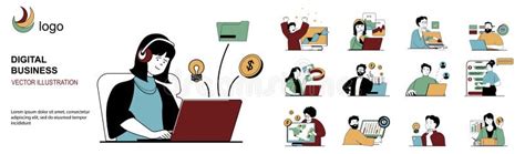 Digital Business Concept With Character Situations Mega Set In Flat Web Design Bundle Of Scenes