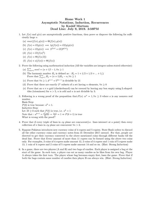 Algo Hw 1 Home Work 1 Asymptotic Notations Induction Recurrences