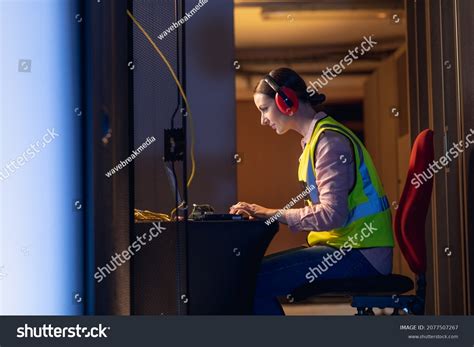 Caucasian Female Engineer Wearing Ear Plugs Stock Photo Shutterstock