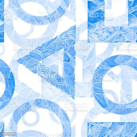 수채화 패턴 지오메트리 추상 흰색 배경에 파란색 단풍으로 이음새가 없는 디자인 손으로 그린 일러스트 레이 션 0명에 대한 스톡