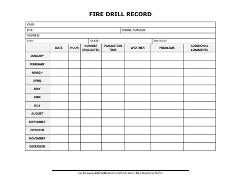 Printable Fire Drill Form Template Printable Templates