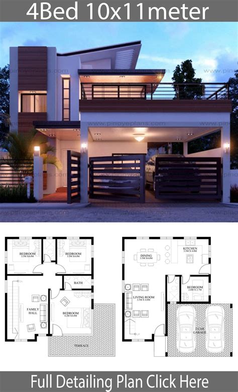 Modern Home Design 10x11m With 4 Bedrooms Duplex House Design