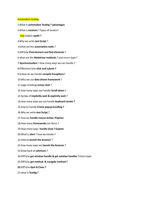 Automation Testing Interview Pattern Questin Automation Testing 1 Is