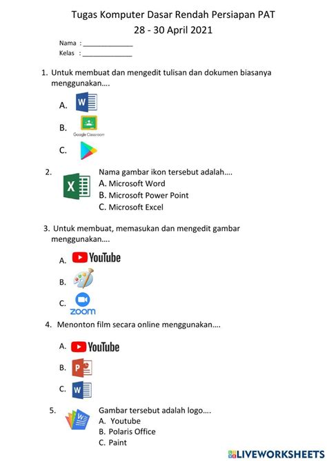 Komputer D Rendah 28 30 April 2021 Worksheet Live Worksheets