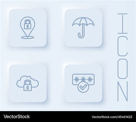Set Line Lock Umbrella Cloud Computing Lock And Vector Image
