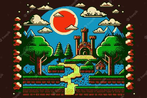 레트로 8비트 슈퍼 마리오 콘솔 게임 배경 빈티지 게임 팬을 위한 고해상도 월페이퍼 프리미엄 사진