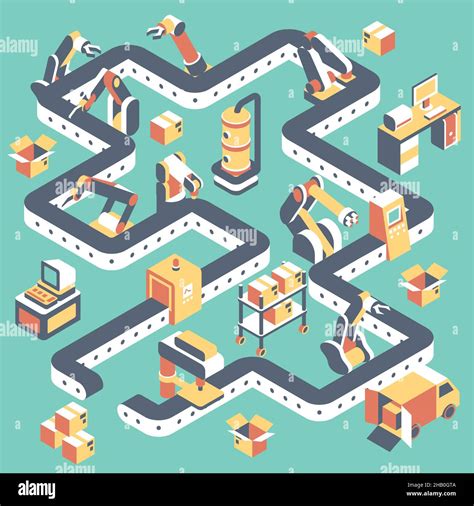 Factory Automated Production Line Vector Flat Isometric Illustration Stock Vector Image And Art