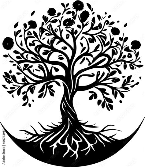 Tree Of Life Black And White Vector Illustration Stock Vector Adobe Stock