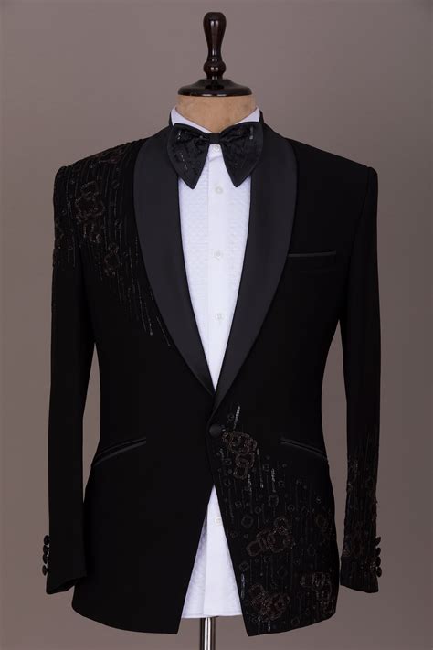 Buy Black Cutdana Embroidered Italian Tuxedo Suit Online Samyakk