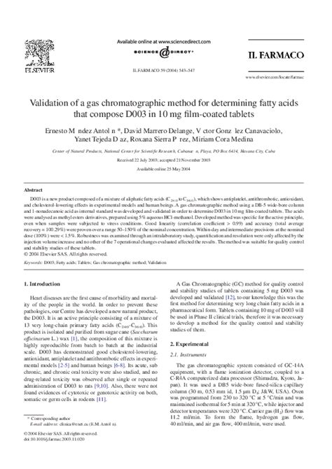 Pdf Validation Of A Gas Chromatographic Method For Determining Fatty Acids That Compose D003