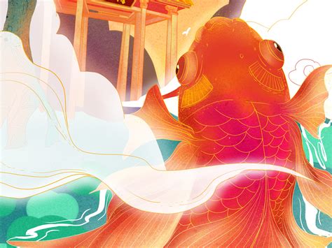 鲤鱼跃龙门插画练习ilittlenine 站酷zcool