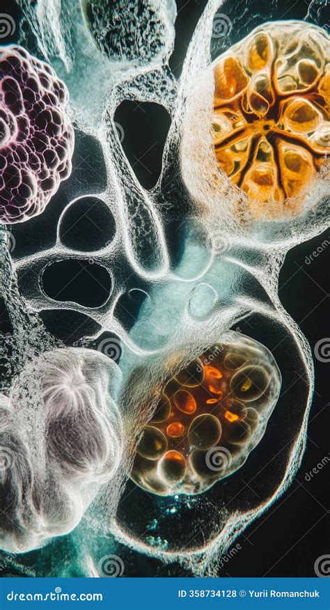 Intricate Close Up Of Diverse Cells Under Microscope Revealing Complex