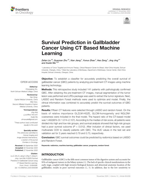 Pdf Survival Prediction In Gallbladder Cancer Using Ct Based Machine Learning