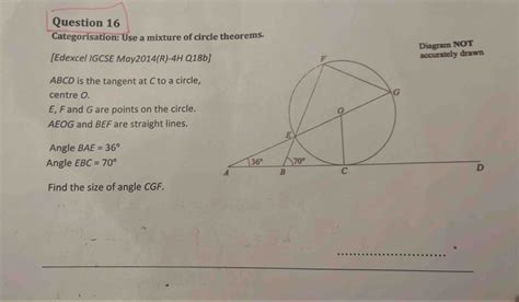 Solved Question 16 Categorisation Use A Mixture Of Circle Theorems Diagram Not [edexcel Igcse