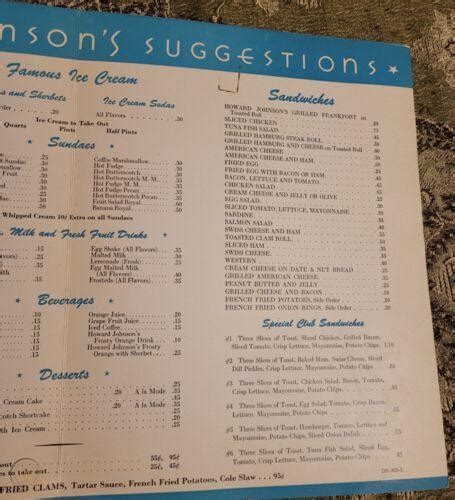 Vintage Howard Johnsons Menu 1950s 4552833239