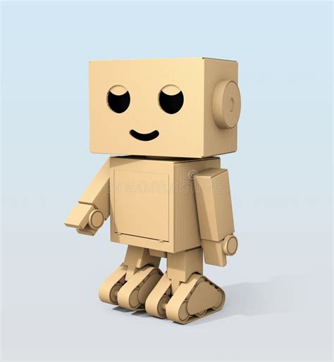 Cartoon Character Cute Cardboard Robot Isolated On Light Blue Background Stock Illustration