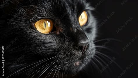 Stunning Close Up Portrait Of A Magnificent Black Cat With Mesmerizing
