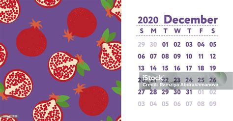 달력 2020 12월 벡터 영어 벽 캘린더입니다 석류 석 석류 매끄러운 패턴 손으로 그린 과일 스케치 0명에 대한 스톡 벡터 아트 및 기타 이미지 Istock