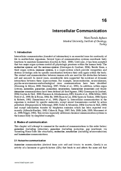Pdf Intercellular Communication