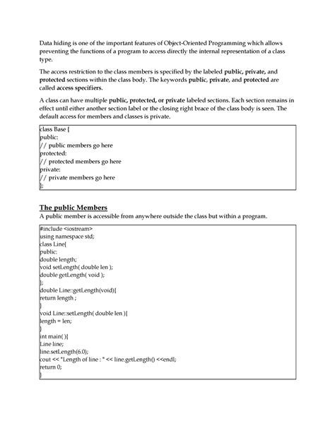 Class Access Modifiers Or Specifiers Data Hiding Is One Of The