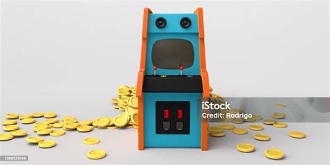 주위에 동전 복고풍 아케이드 게임 기계 아케이드 룸 공간을 복사합니다 게임 컨셉 3d 일러스트레이션 0명에 대한 스톡 사진 및 기타 이미지 Istock