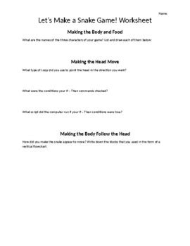 Block Coding Snake Game Worksheet By Roger Quinn TPT