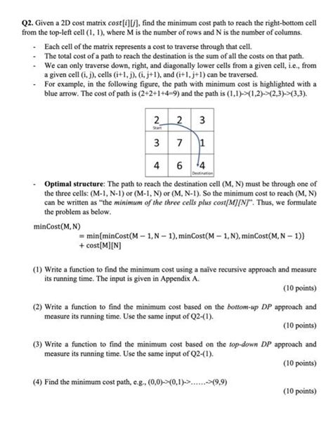Solved Q2 Given A 2d Cost Matrix Cost I J Find The