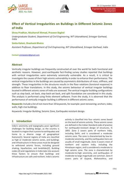 Effect Of Vertical Irregularities On Buildings In Different Seismic Zones Of India Structurae
