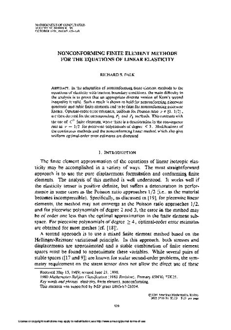 Pdf Nonconforming Finite Element Methods For The Equations Of Linear