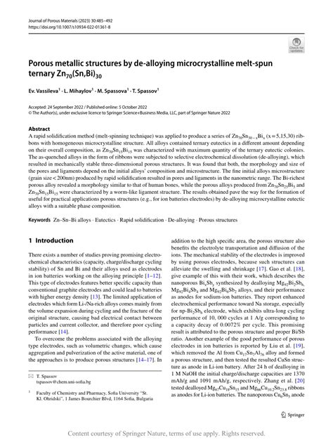 Porous Metallic Structures By De Alloying Microcrystalline Melt Spun