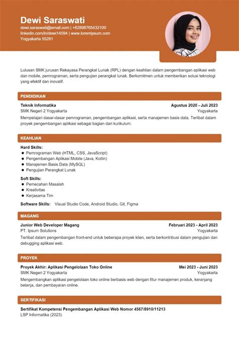 4 Contoh CV Programmer Fresh Graduate Berpengalaman Contoh CV
