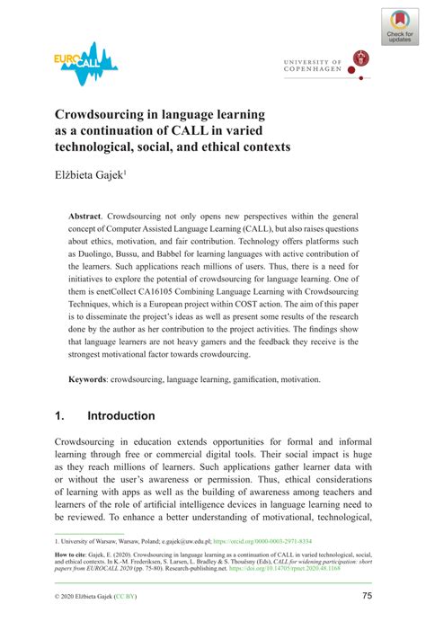 Pdf Crowdsourcing In Language Learning As A Continuation Of Call In
