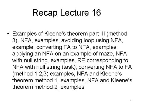 recap lecture 16 examples of kleenes theorem part
