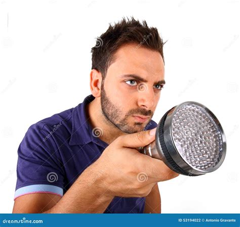 Man Searching With Flashlight Stock Photo Image Of Background Male 53194022