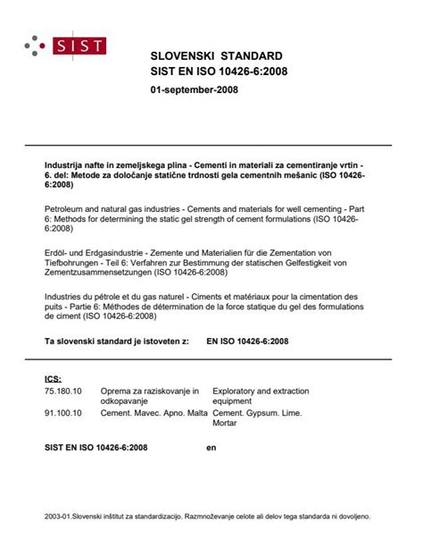 EN ISO Petroleum And Natural Gas Industries Cements And Materials For Well