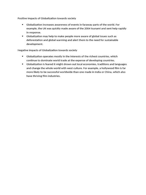 Positive And Negative Impacts Of Globalization Pdf