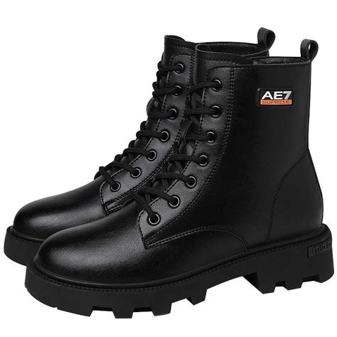 Womens Solid Platform Lace Up Combat Boots Side Zipper Ankle Boots