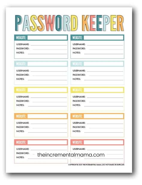 Pin On Password Keeper Printable
