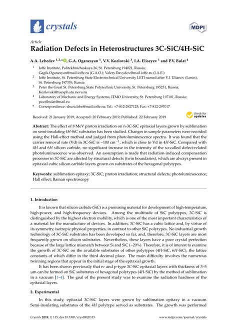 Pdf Radiation Defects In Heterostructures 3c Sic 4h Sic