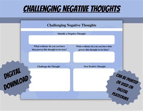 Challenging Negative Thoughts Printable Cbt Worksheet Digital