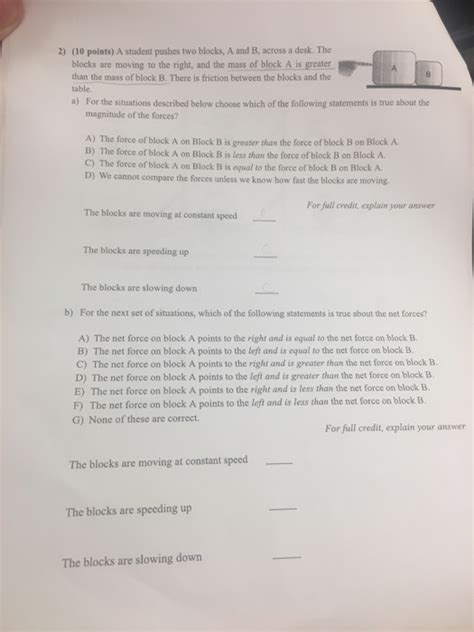 Solved Force Of Block A On Block B Is Greater Than The Force