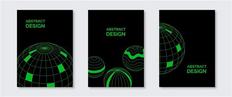 추상적인 미래의 포스터 디자인과 와이어 프레임 구 다양한 패턴의 3d 그리드 서클 프리미엄 벡터