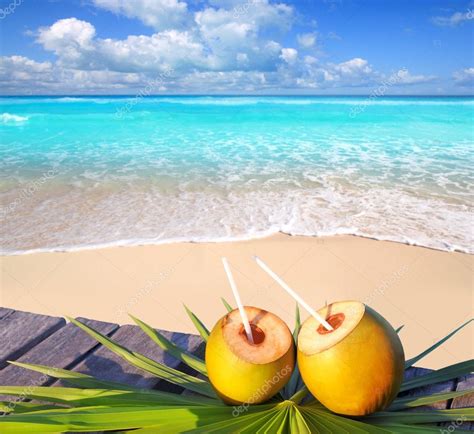 Cocos De Playa Paraíso Caribeño Cócteles — Foto De Stock © Lunamarina 5392190