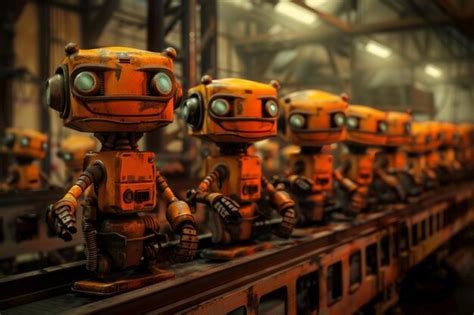 Orange Robots On Automated Assembly Line Premium Ai Generated Image