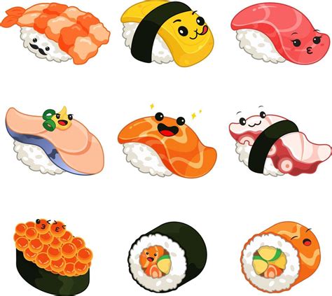 Japanese Sushi Cartoon Set Illustration Vector 18752752 Vector Art At