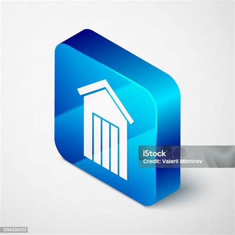 회색 배경에 고립 된 등색 나무 야외 화장실 아이콘 파란색 정사각형 버튼 벡터 3차원 형태에 대한 스톡 벡터 아트 및 기타 이미지 3차원 형태 건물 외관 건설 산업