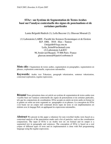 Pdf Star Un Système De Segmentation De Textes Arabes Basé Sur Lanalyse Contextuelle Des