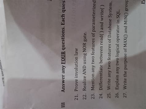 Iii Answer Any Four Questions Each Ques21 Prove Involution Law22 Rea