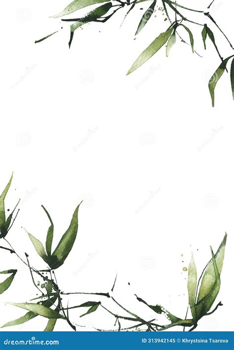 Watercolor Bamboo Greenery Vertical Rectangular Frame Green Exotic